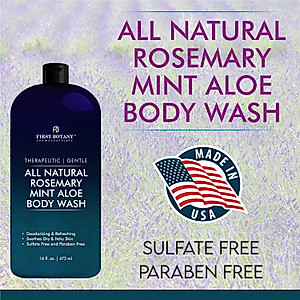 ALL Natural Body Wash - Fights Body Odor, Athlete’s Foot, Jock Itch, Nail Issues, Dandruff, Acne, Eczema, Shower Gel for Women & Men, Skin Cleanser -16 fl oz (Rosemary Mint)