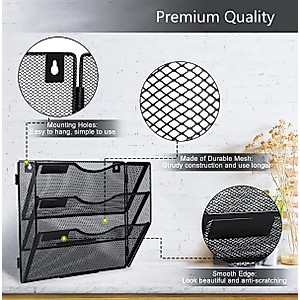superbpag Hanging Wall File Organizer 3 Pocket, Wall Mounted Mail Document Holder Paper Storage Rack, Wall Organization for Office Home Classroom, Black