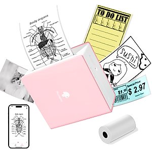 Phomemo-M02 Mini Pocket Printer- Bluetooth Wireless Thermal Portable Photo Printer, for Fun, Retro-Style Photos, Life Assistant, Good Gift, Pink