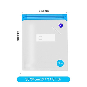 Domsanistor Sous Vide Bags Reusable, 20 PCS Vacuum Sealer Bags for Food with 6 Sealing Clips, Food Vacuum Sealer Bags for Food Storage & Sous Vide Cooking, BPA Free(11.8 * 13.4 inch)