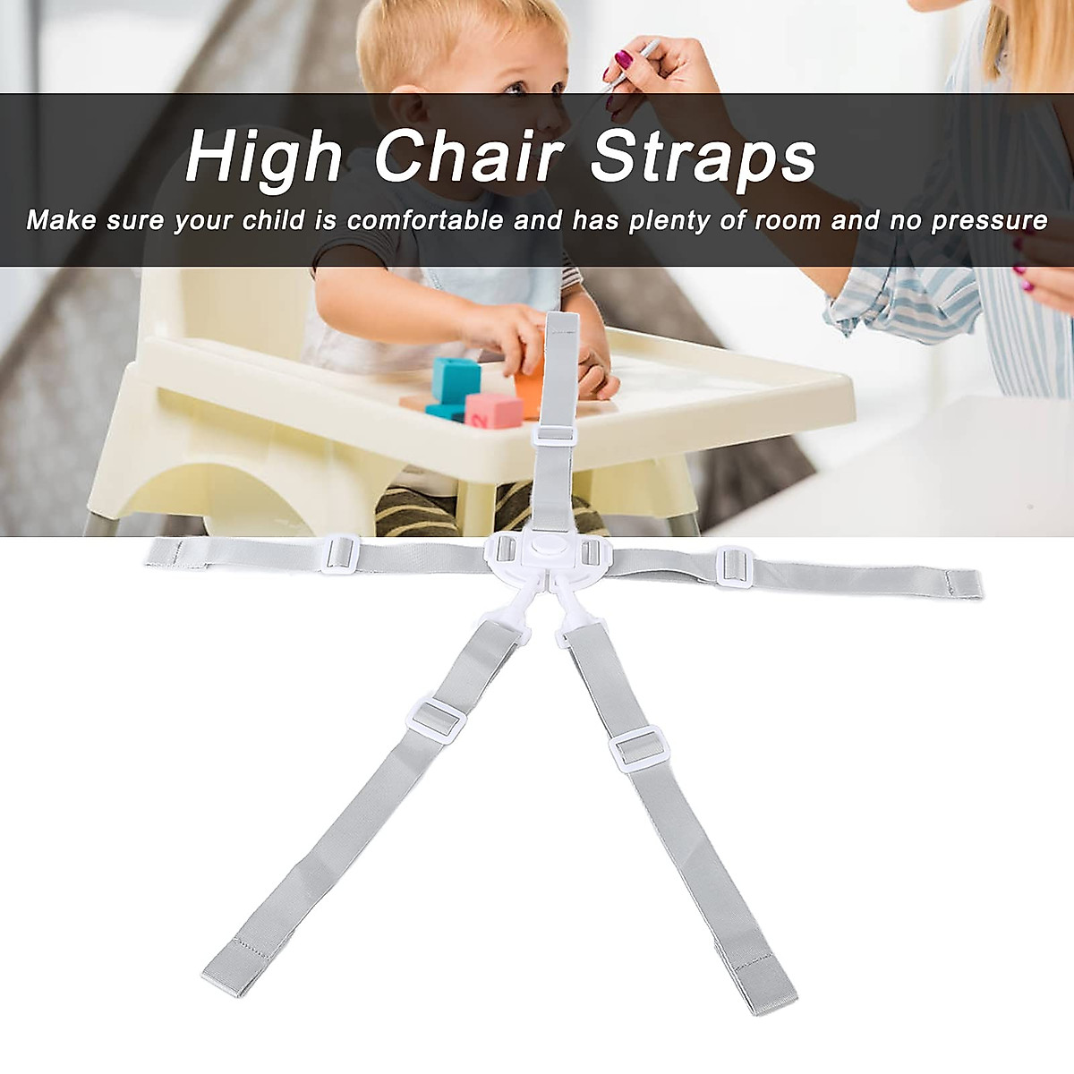 5 Point Baby Safety Strap Belt, Adjustable Universal Replacement High Chair Straps Harness Straps, Sturdy and Comfort Material for Pushchair, Stroller, Easy to Use(White Button 5-Point Strap)