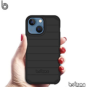 BELTRON Case with Belt Clip for iPhone 14, iPhone 13, Slim Full Protection Hybrid Case & Rotating Belt Clip Holster with Built in Kickstand, Scratch Resistant/Shock Absorption (NOT for PRO) - Black