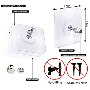 AIERSA 13 Pack Wall Hooks for Hanging,Screw Free Sticker for Mount Wall Shelf, 2 in 1 Reusable Adhesive Hooks Heavy Duty, Waterproof Rustproof and Oilproof for Kitchen, Bathroom, Home, Office(16mm)