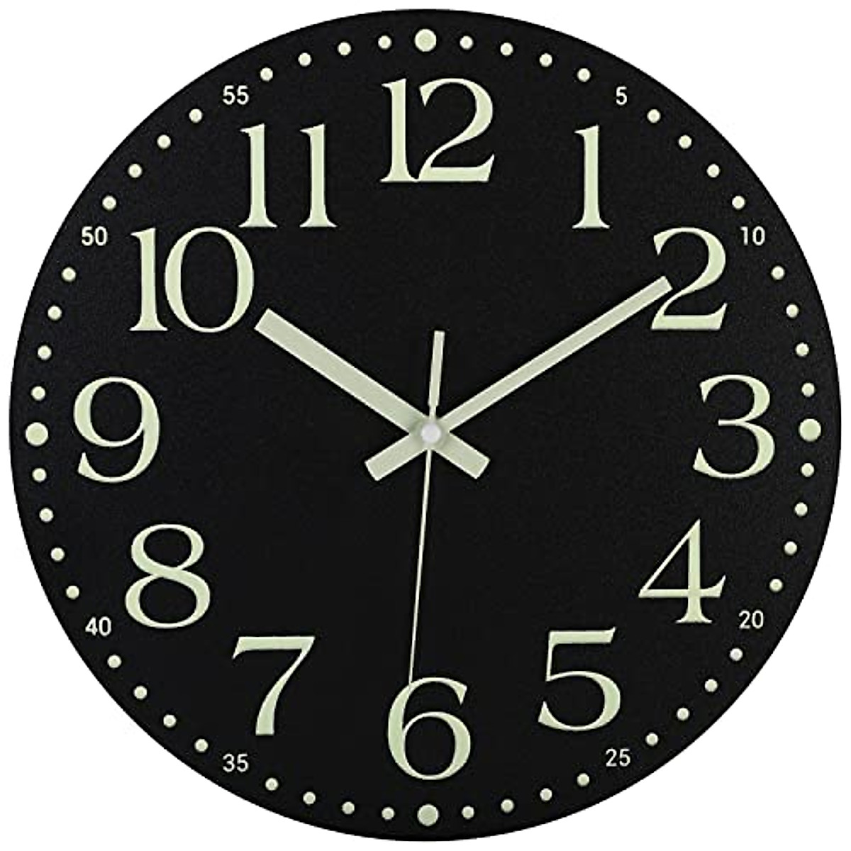 JoFomp Wooden Glow in The Dark Clock, 12 inch Silent Non-Ticking Battery Operated Clock, Energy-Absorbing Luminous Numerals and Hands, Lighted Wall Clock Decoration for Bedroom Living Room