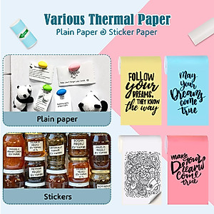 HUIJUTCHEN Mini Printer Portable, Bluetooth Pocket Thermal Sticker Printer with 11 Rolls Thermal Paper and Sticker Mini Thermal Printer for iOS & Android Inkless Pocket Printer for Photo Note