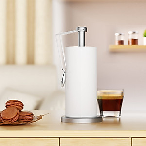 Stainless Steel Paper Towel Holder, Countertop Paper Towels Stand with Steel Arm for Kitchen Dinning Room - Silver