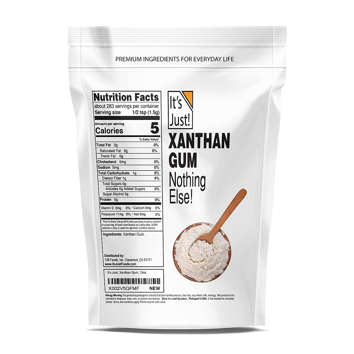 It's Just - Xanthan Gum, 15oz, Keto Baking, Non-GMO, Thickener for Sauces, Soups, Dressings, Packaged in USA