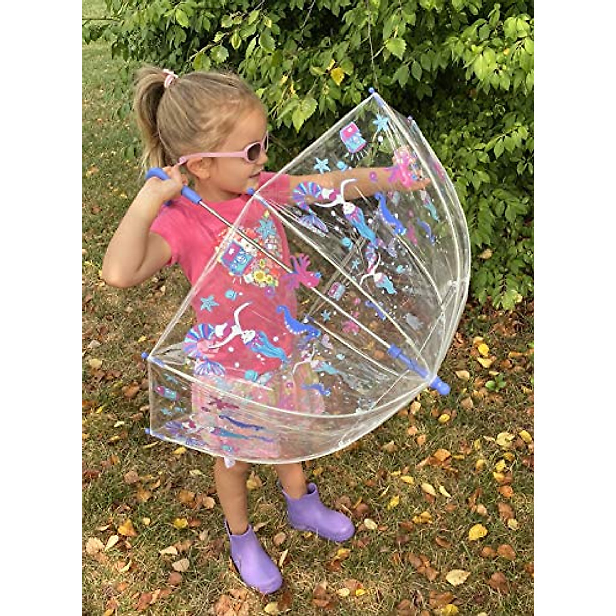 Totes Kids Clear Bubble Kids Umbrella - Perfect for Walking Safety- Child Safe with Pinch-Proof Closure and Easy-Grip Curved Handle Perfect for Small Hands, in Transparent or Colorful Options