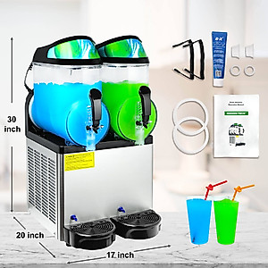 REEGIN-TECH Commercial Slushy Machine 6.4 Gal, 110V/60HZ, Margarita Machine Granita Frozen Beverage Machine Slushie Maker Juice Beer Syrup Cocktail for Bar Buffet Cafe Restaurant Party (2 TANKS 24L)