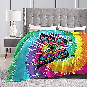 Tie Dye Colors Purple Butterfly Throw Blanket, Ultra Soft Microplush Bed Blanket, All Season Microfiber Fleece Throw for Bed Chair Sofa Couch Bedroom