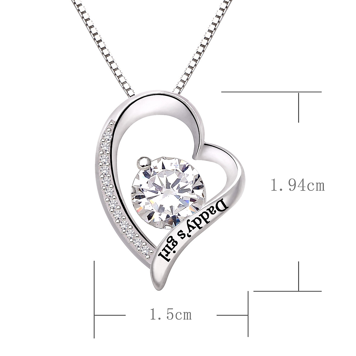 ALOV Jewelry Sterling Silver "Daddy's girl" Love Heart Cubic Zirconia Pendant Necklace