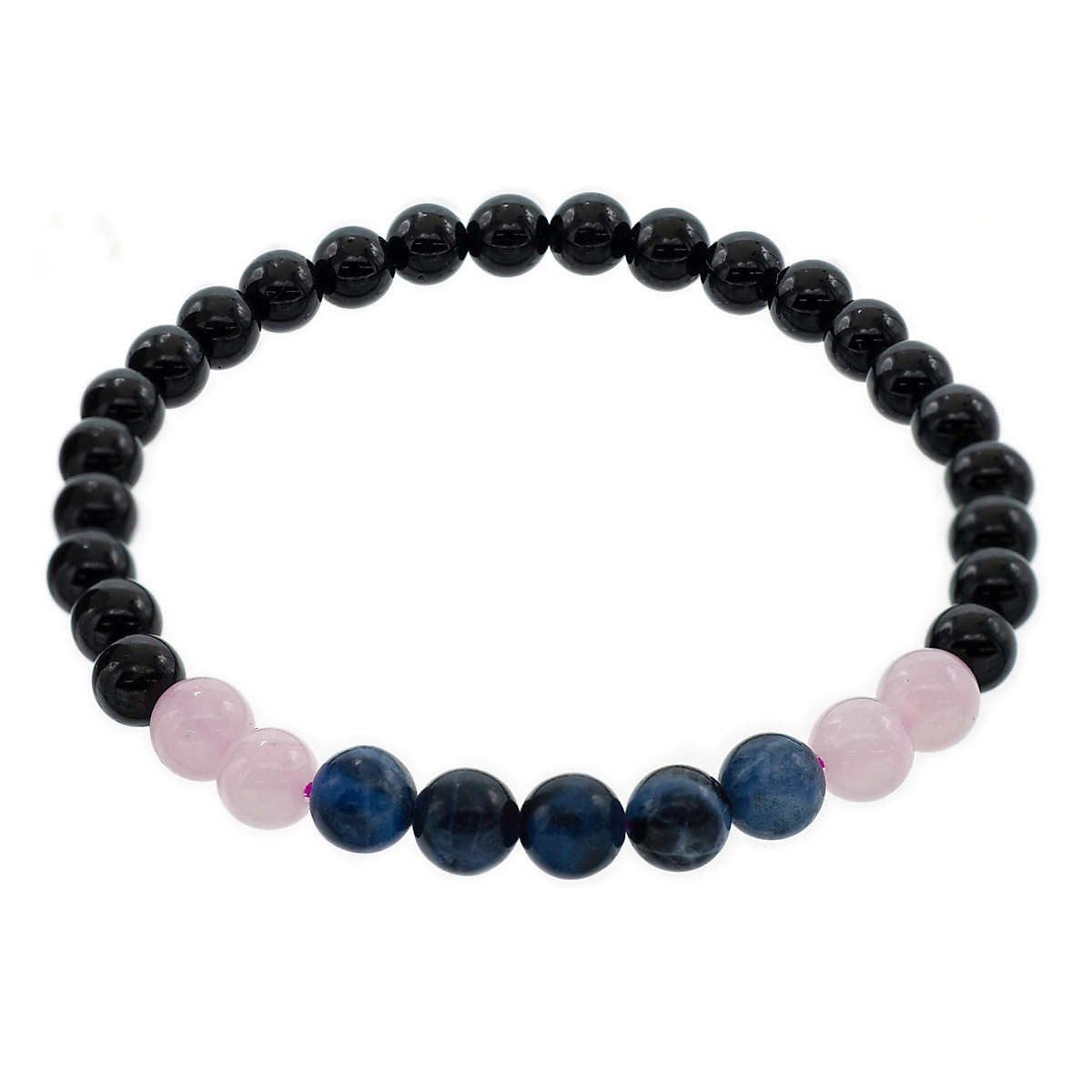 LTC Designs 6mm Black Tourmaline Metaphysical Healing Yoga Stretch Bracelet Accented with Sodalite and Rose Quartz for of Calmness, Love and Protection, 7.5" for Men, Women, and Teens
