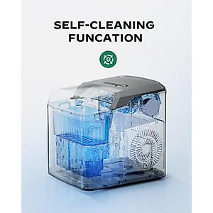 Silonn Countertop Ice Maker, 9 Cubes Ready in 6 Mins, 26lbs in 24Hrs, Portable Ice Machine with Self-Cleaning, 2 Sizes of Bullet Ice for Home/Kitchen/Party/RV, Grey