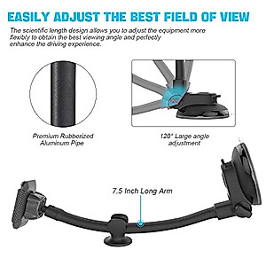 Car Phone Holder Mount with Suction Cup for Windshield/Dashboard/Air Vent, One Hand Operation Anti-Shake Magnetic Cell Phone Holder with Spacer, Gooseneck Long Arm Sturdy Phone Mount for All Phones