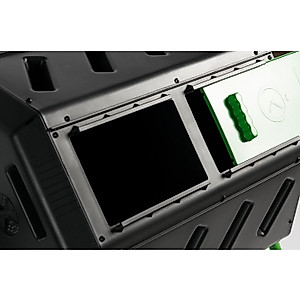 FCMP Outdoor HOTFROG Mobile 43-Gallon Dual Chamber Continuous Tumbling Composter with Wheels - Outdoor Rotating Garden Compost Bin, Black & Green