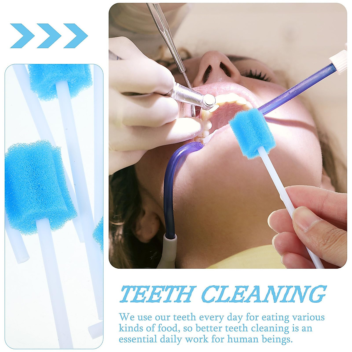 Healifty 100pcs Mouth Sponge Swabs Disposable Sponge Stick Oral Care Sponge Swab Tooth Cleaning Sponge (Blue)