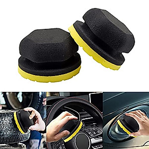 RIXERKOC 2 Pieces Tire Shine Applicator Pad, Tire Hex Grip Applicator, Car Wash Tire Cleaner Wheel Cleaner Rim Washable Tire Shine Applicator Dressing Pad Car Detailing Foam Sponge Reusable
