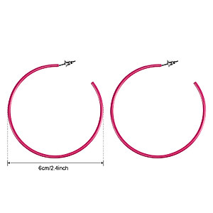 Hicarer 6 Pairs Neon Hoops Earrings Women Color Hoop Earrings Large Drop Earrings 80s Retro Party Accessory for Female Gifts