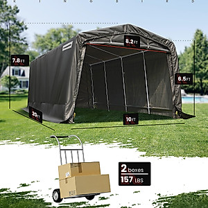 KING BIRD 10' x 20' Heavy Duty Anti-Snow Carport Peak Style Car Canopy Outdoor Instant Garage Car Tent with Reinforced Ground Bars