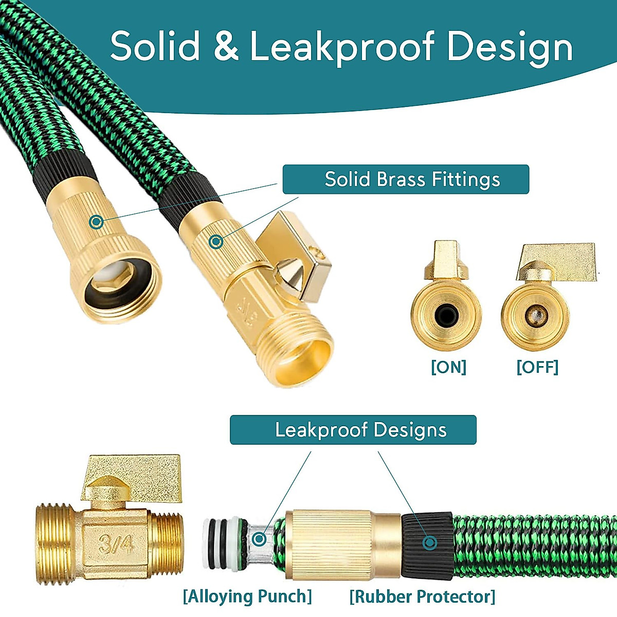 150 ft Expandable Garden Hose - New Flexible Water Hose 150ft with 10 Pattern Spray Nozzle, 3/4 Solid Brass Connectors, Retractable Latex Core - Lightweight Expanding Hose