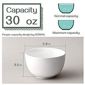 DOWAN 30 Ounces Deep Soup Bowls Set of 4-5.8" Large Cereal Bowls - Ceramic Bowls for Oatmeal, Salad, Ramen, Noodle, Rice - Dishwasher & Oven Safe (White)