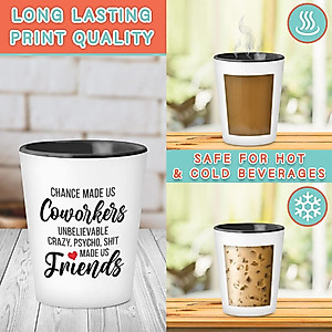 Bubble Hugs Work Bestie Shot Glass 1.5Oz White - Chance Made Us Co Workers - Employee Humorous Coworker Office Job Sarcasm Crazy Psycho