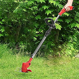 Cordless Lawn Trimmer,Electric Hedge Trimmer,Weed Trimmer,12V 2000mAh 2 Batteries Weed Lawn Eater Edger,Telescopic Rod Anti-Slip Handle Grass Trimmer for Lawn Cutting, Lawn Care,Garden (Red)