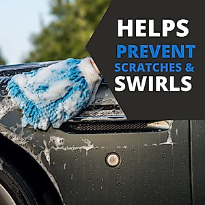 TriNova Premium Chenille Scratch-Free Microfiber Wash Mitt | Car Wash Mitt for Auto Detailing, Reusable Quality Car Washing Automotive Accessory Bright Blue