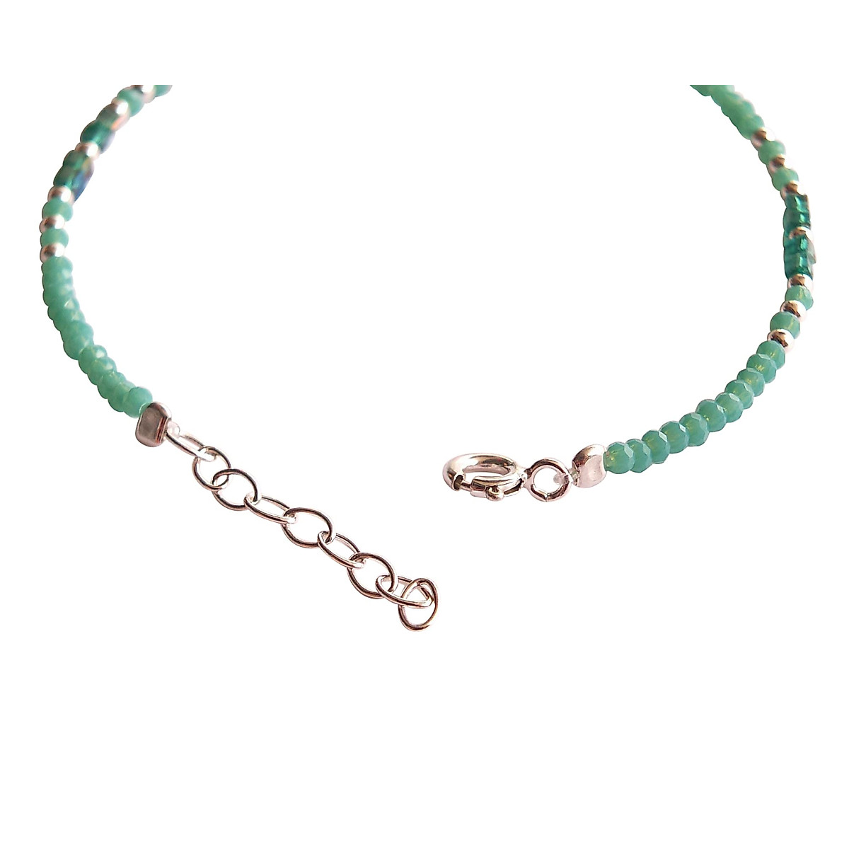 Handmade 925 Sterling Silver, Pearl and Glass Beads Bracelet for women, Length 6.5-7.5 inches, Adjustable Dainty Turquoise Color Beaded Bracelet, Beach Summer Jewelry, By MiYa Jewelry Creations