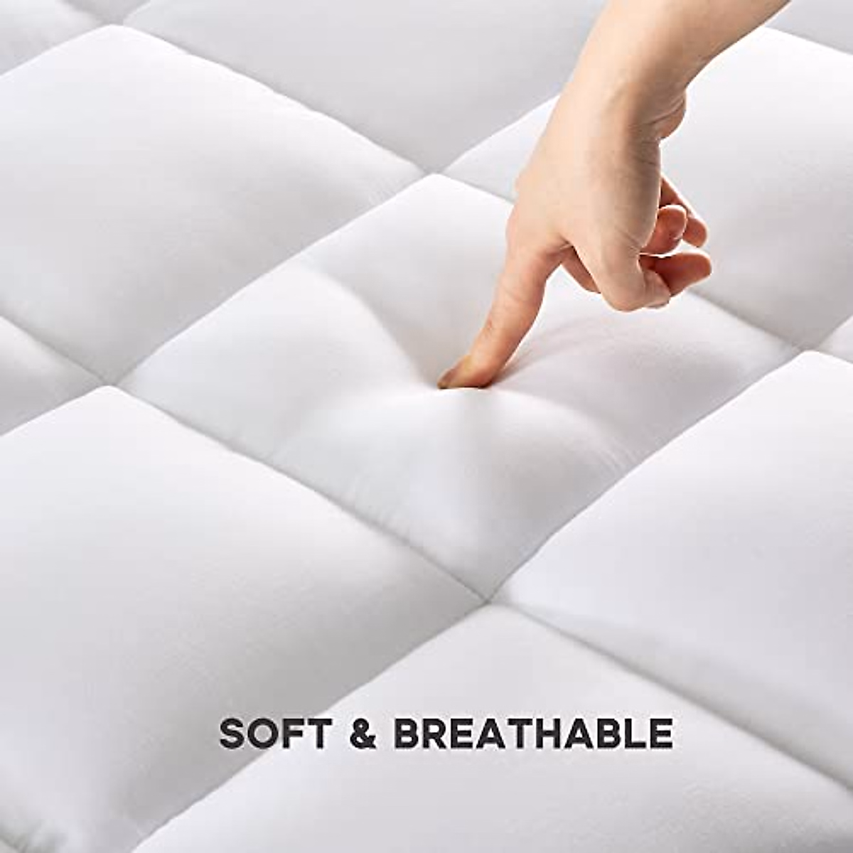 SONIVE Quilted Mattress Pad Soft Fluffy Pillow Top Mattress Cover Down Alternative Fill Topper Streches up to 21 Inches Deep Pocket (White, Twin)
