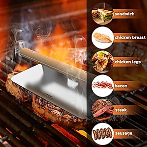 Onlyfire Chef Barbecue Tool Stainless Steel Burger Press for Griddle, Smash Burger Press with Wooden Handle for Flat Top Grill Cooking, Great for Cooking Bacon, Sandwiches, Meat, Steak