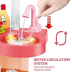 LZZAPJ Kids Play Kitchen Playset, Toy Kitchen with Remote Control Lights and Music,Pretend Steam and Play Sink, Pink Kitchen Accessories Set for Kid, Toddler Birthday for Boy Girls