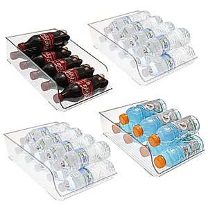 Lifetime Home 4 Pack Clear Water Bottle Dispenser Organizer Bins for Refrigerator - BPA-Free - Fridge Tray for Drinks Soda Cans & Beer - Perfect Refrigerator Organization & Storage