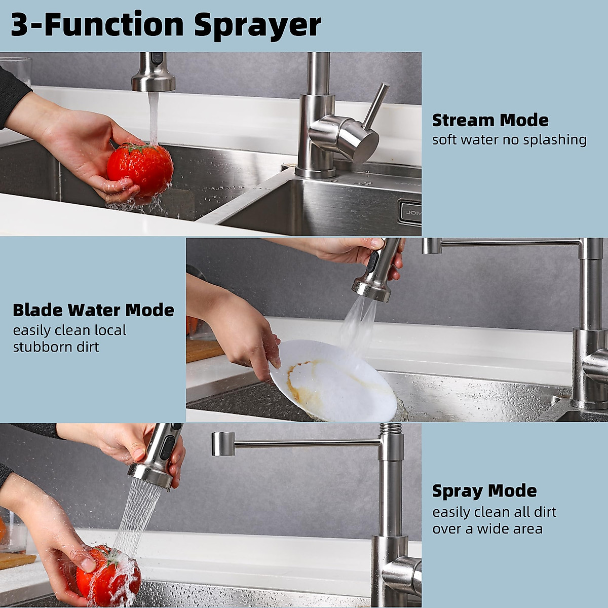 CABONG Kitchen Sink Faucet with Deck Plate, Kitchen Faucets with Pull Down Sprayer Stainless Steel Single Handle 1/3 Hole Commercial Industrial - Brushed Nicke