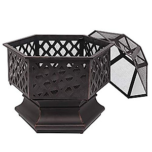 Fire Pit,22" Hexagonal Shaped Iron Brazier Wood Burning Fire Pit Decoration for Patio Backyard Garden Beach Camping Picnic