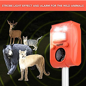 DURANOM Solar Animal Repeller Outdoor, Ultrasonic with Motion Sensor Activated Flashing Led Light Cat, Dog, Deer Repellent