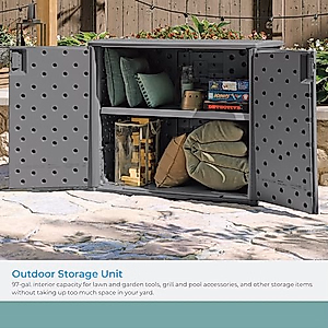 Suncast Lockable Outdoor Cabinet Storage for Patio, Garden and Backyard, 97 Gal, Cool Gray