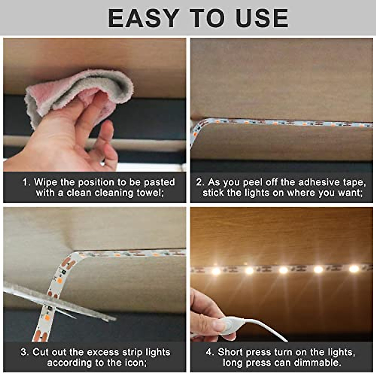EVERDOSS Under Cabinet Lights Wireless, Under Counter Lights for Kitchen,6 Packs 30 LEDs 6000K 7.8ins Cabinet Lights Motion Sensor (Strap Lights, 2 Pack)