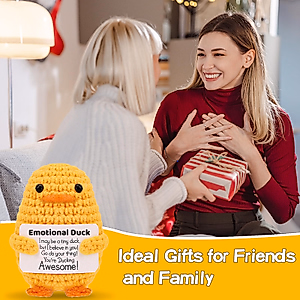 Hoedia Handmade Emotional Pickle Gift, Cucumber Crochet Doll Inspirational Gifts with Cards, Cute Knitted Funny Support Pickle Potato Friend Birthday (Emotional Duck)