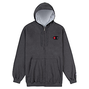 Champion Mens Big and Tall Full Zip Hoodie Classic Embroidered Logo (4X, Charcoal Heather)