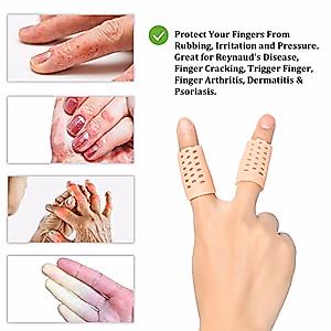 JWHOO Gel Finger Cots (Breathable, Latex Free), Finger Protectors with Hole(14PCS), Silicone Finger Gloves, Finger Covers for Hand Eczema, Trigger Finger, Finger Cracking, Finger Arthritis, Reusable.