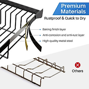 SNTD Over The Sink Dish Drying Rack, Width Adjustable (26.8" to 34.6") 2 Tier Dish Rack Drainer for Kitchen Counter Organization and Storage, Utensil Sponge Holder Sink Caddy Dryer Rack Black