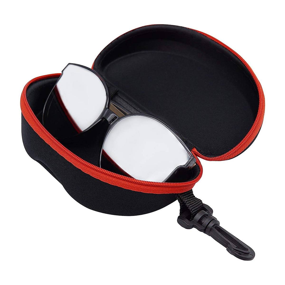 INNOLIFE 3 PCS Large Size Zipper Shell Sunglasses Glasses Case with Plastic Carabiner Hook & 3 PCS Glasses Pouch & 3 PCS Cleaning Cloth（black）