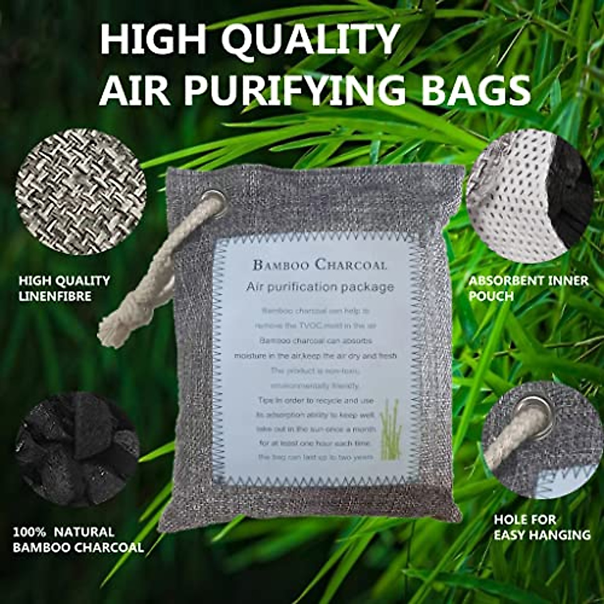 Bamboo Charcoal Air Purifying Bag 10 Pack Charcoal Bags Odor Absorber Activated Charcoal Bags Odor Absorber Moisture Absorber Natural Car Air Freshener Shoe Deodorizer Odor Eliminator (4x200g, 6x100g)