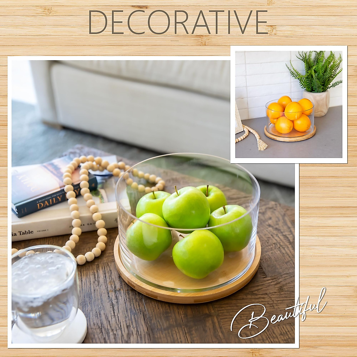 25DOL XXL 125 Ounces Clear Glass Salad Bowl Dish with Dual Function Bamboo Lid - Extra Large Mixing Bowl with Lid for Salads, Dessert, Fruit, Punch - Centerpiece Large Serving Bowls for Entertaining