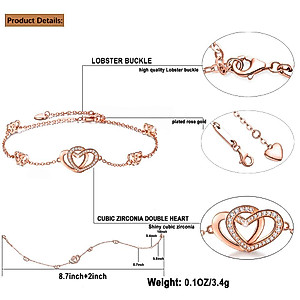 Desimtion Rose Gold Ankle Bracelets for Women,Heart Foot anklet Large Bracelet, Birthday Christmas Anniversary Jewelry Gifts for Mom Wife Girlfriend Her