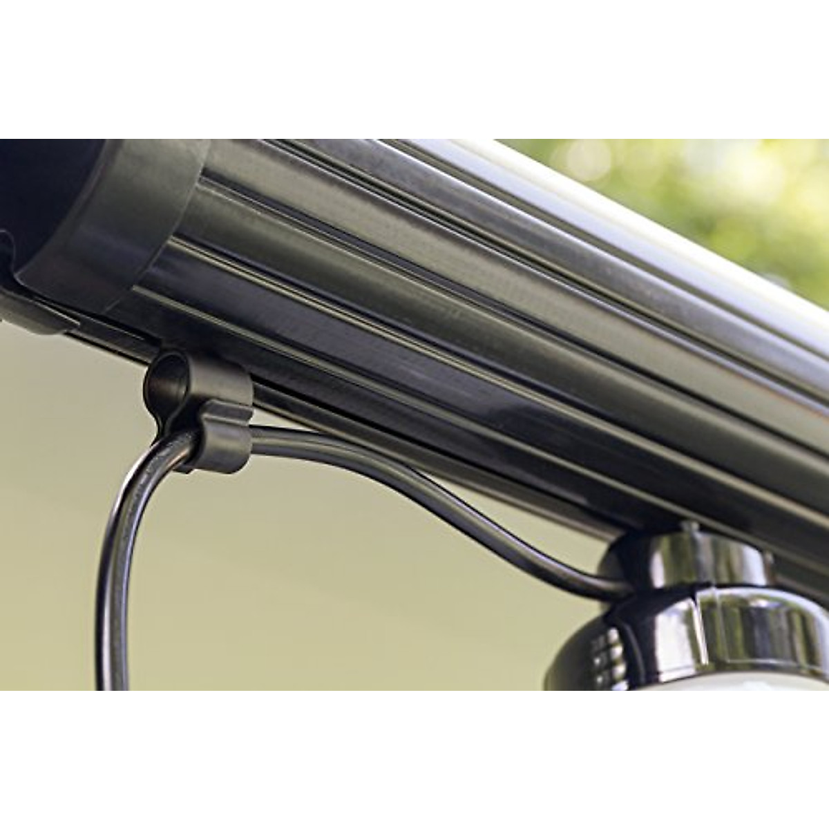 Camco Black Standard Awning Clip for Rope Light - Slides into Awning Roller Bar Channel to Create a Convenient Hook | Two Hanging Positions | Holds Party Lights, RV Lights, String Lights - (42708)