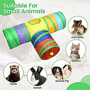 Bunny Tunnels Tubes, FODIENS 3 Way Collapsible Rabbit Guinea Pig Tunnel Hideout, Interactive Small Animal Activity Toys for Dwarf Rabbit Guinea Pig Chinchilla Ferret Hamster Kittens