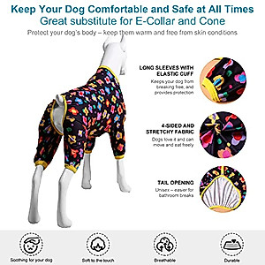 LovinPet Clothes For Labrador Pajama - Anxiety Calming Shirt,Anti Licking Dog Pajamas, Lightweight Fabric, Vintage Happy 2 Quilted Multi Print, Large Dog Pjs, All Season wear Dog Pj's,Black Yellow 3XL