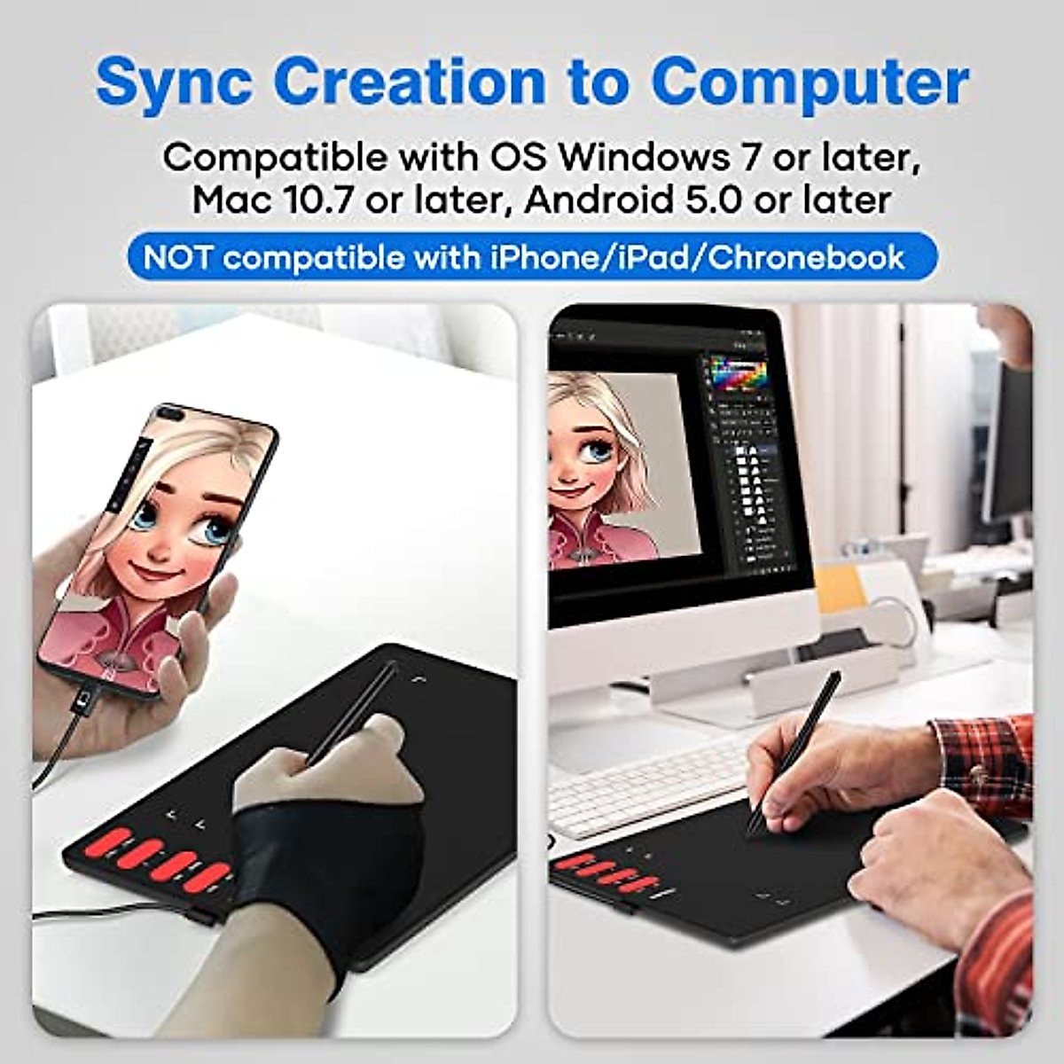 Graphics Drawing Tablet with 8 x 6 Inch Active Area Drawing Tablet, Battery-Free Pen and Express Keys Compatible for Mac/Windows/Android OS